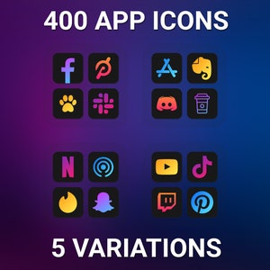 App Icons Neon, iPhone Theme Pack, Aesthetic Neon Art Covers, Ios ...