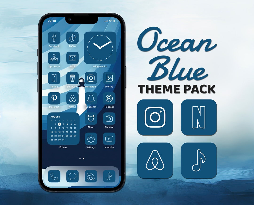 App Icons Blue Ocean Blue iPhone Theme Pack Aesthetic App - Etsy