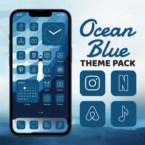 App Icons Blue Ocean Blue iPhone Theme Pack Aesthetic App - Etsy