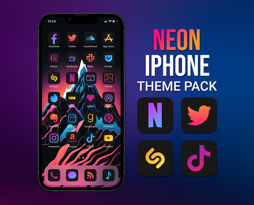 App Icons Neon iPhone Theme Pack Aesthetic App Icons Neon - Etsy