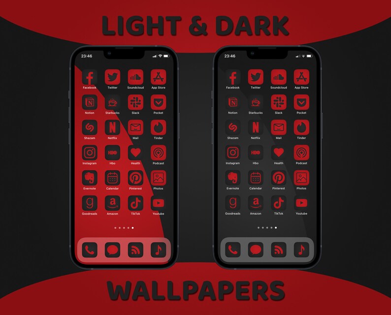 Red and Black App Icons Iphone Theme Pack Aesthetic Red App - Etsy
