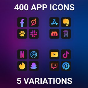 Neon App Icon Pack, iPhone and iPad Theme, Neon Art Covers, Widget ...