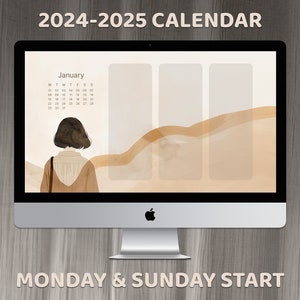 Beige Desktop Organizer, 2024 2025 Calendar, Desktop Wallpaper, Neutral ...