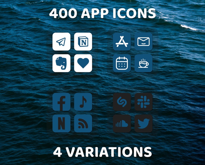 App Icons Blue Ocean Blue Iphone Theme Pack Aesthetic App - Etsy