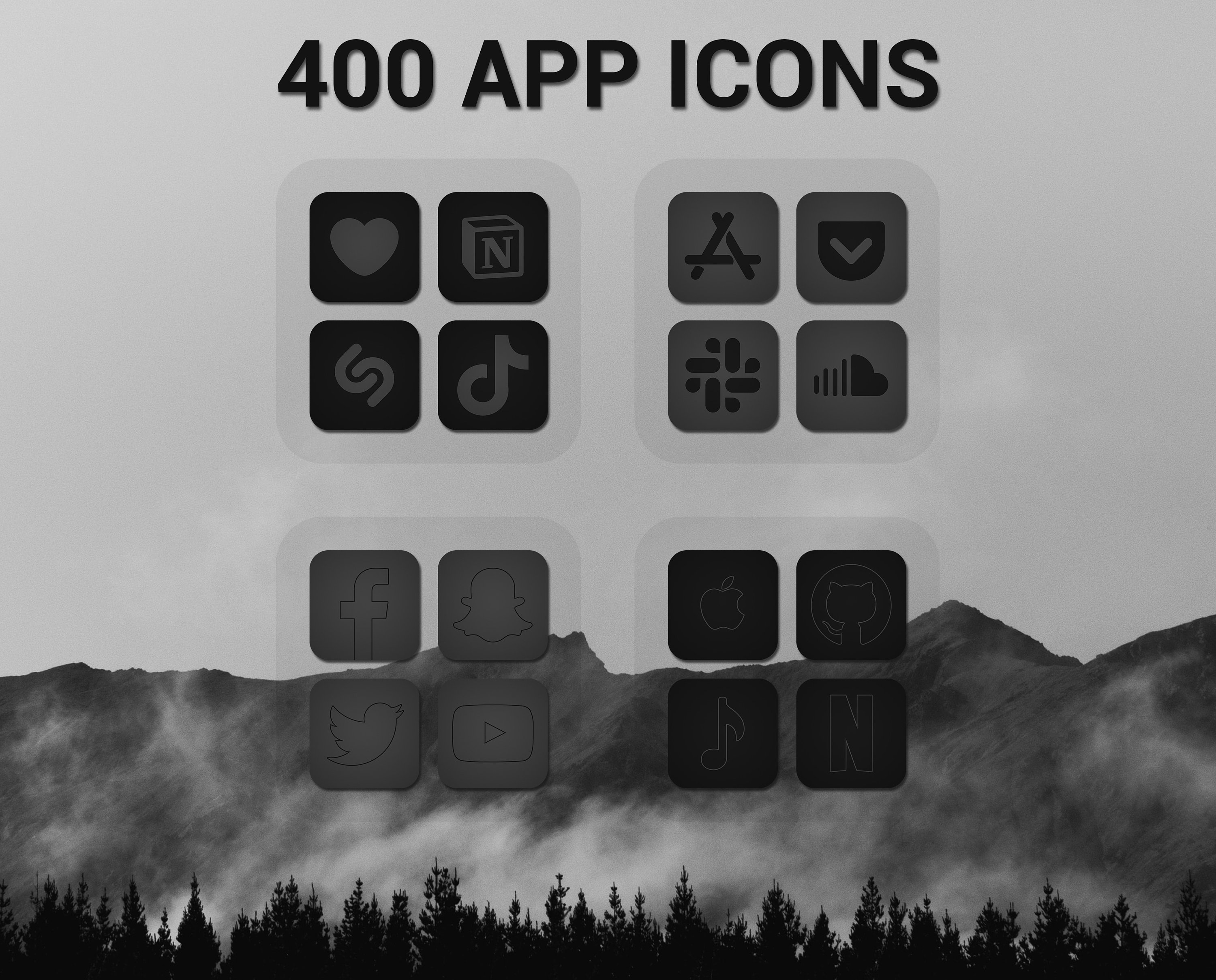 Black and Gray App Icons Iphone Theme Pack Aesthetic App - Etsy