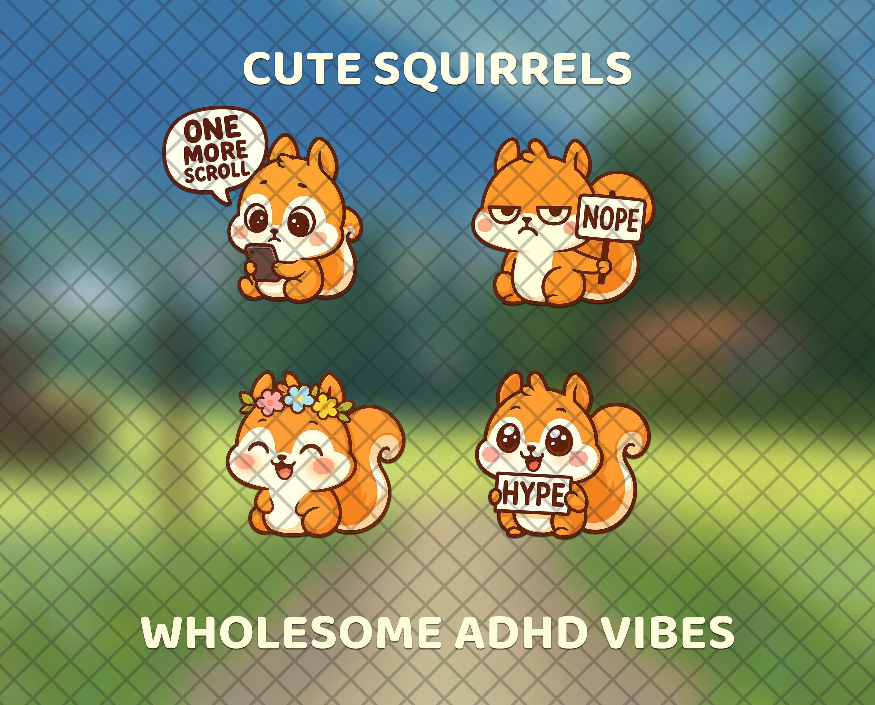 50 ADHD Emotes, Squirrel Sticker Pack, Kawaii Stream Assets, Twitch ...