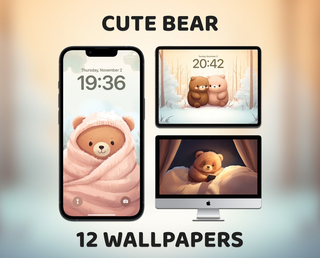 Cute Bear Desktop Wallpaper Bear Collection Kawaii Art Pink - Etsy