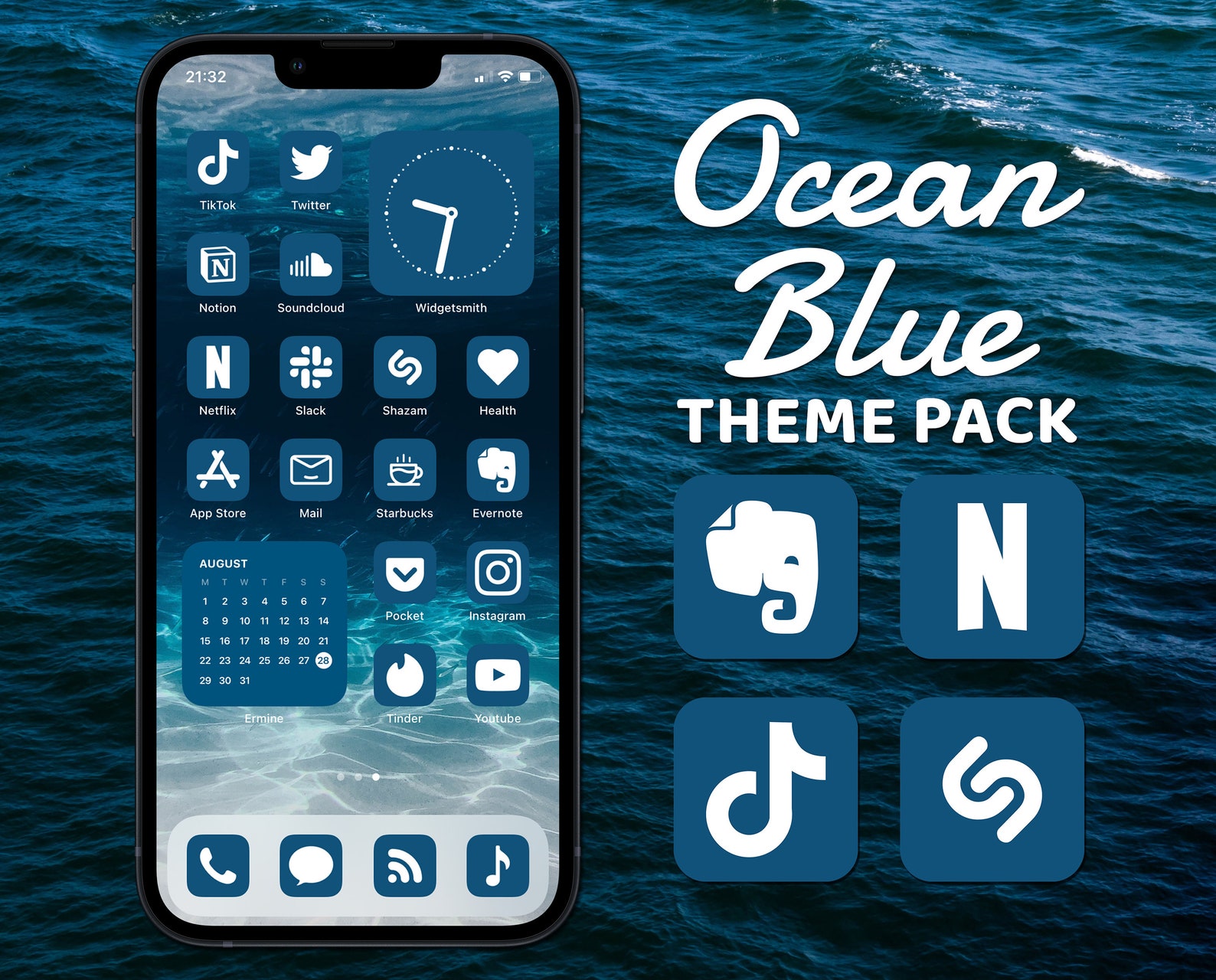 App Icons Blue Ocean Blue Iphone Theme Pack Aesthetic App - Etsy