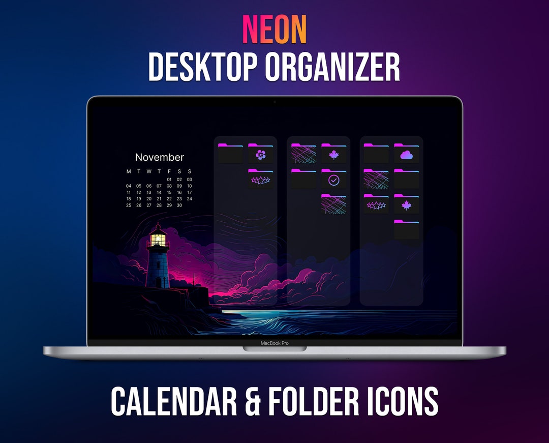 Neon Desktop Organizer, 2024 2025 Calendar, Neon Art, Desktop Wallpaper ...