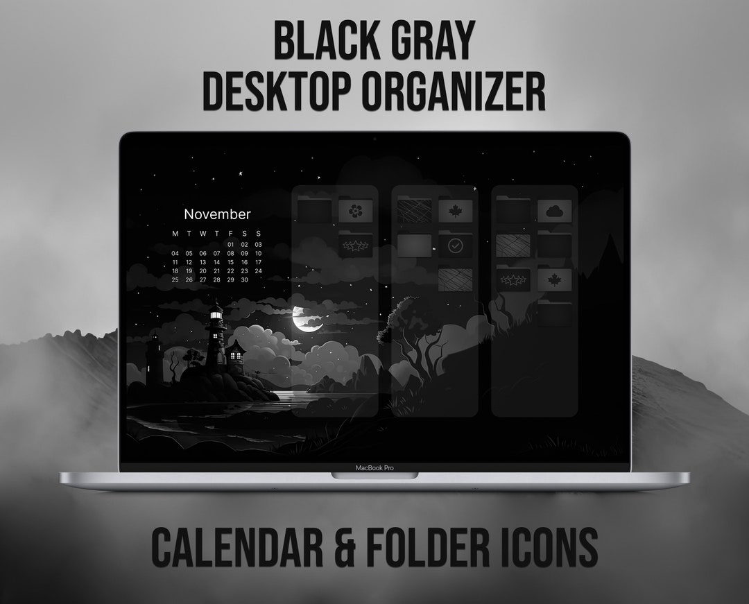Black Gray Desktop Wallpaper, Desktop Organizer, 2024 - 2025 Calendar ...