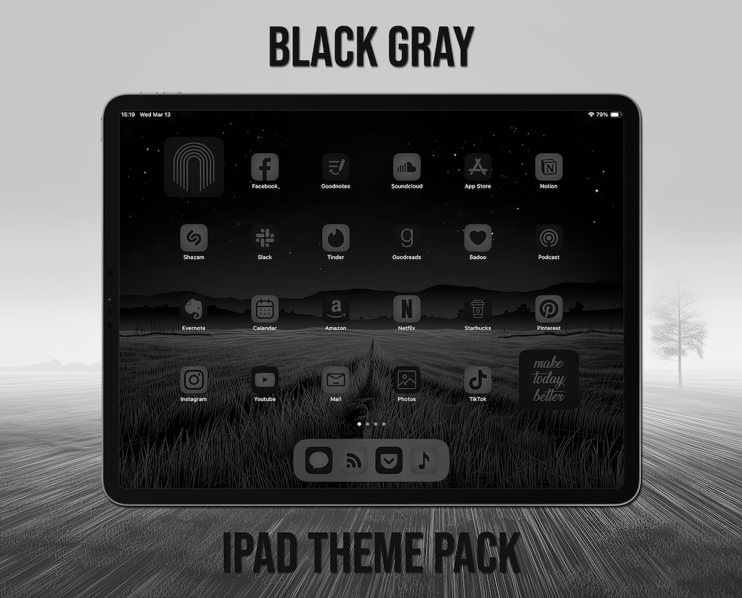 App Icons Black and Gray, iPad Theme Pack, Dark Aesthetic, Art Covers ...