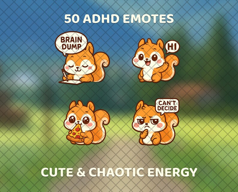 50 ADHD Emotes, Squirrel Sticker Pack, Kawaii Stream Assets, Twitch ...