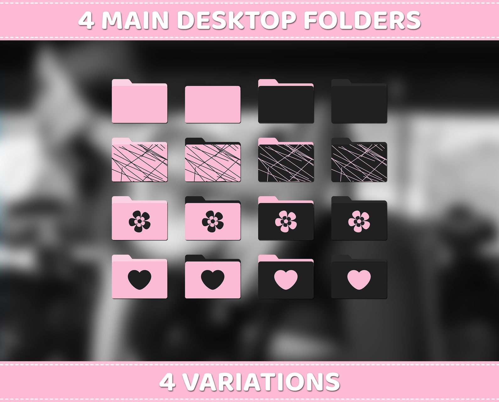 Desktop Icons Pink and Black Macbook Folder Icons Girly - Etsy
