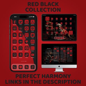 Red App Icon Pack, Red and Black Aesthetic, Art Covers, Widget Quotes ...