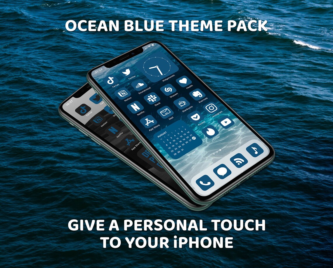 App Icons Blue Ocean Blue Iphone Theme Pack Aesthetic App - Etsy