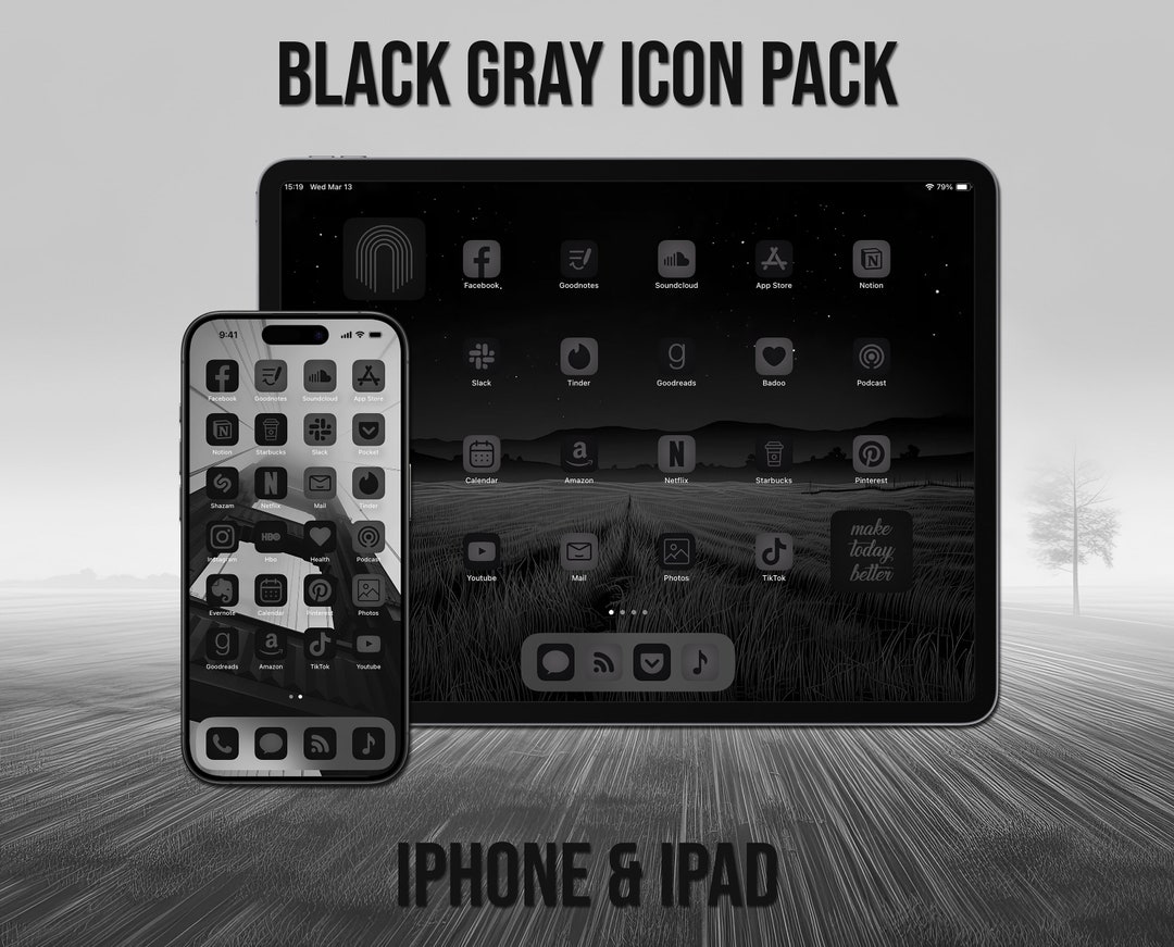 Gray App Icon Pack, iPhone and iPad Theme, Black Aesthetic, Art Covers ...