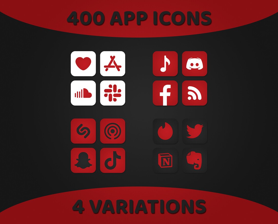 Red and Black App Icons Iphone Theme Pack Aesthetic Red App - Etsy