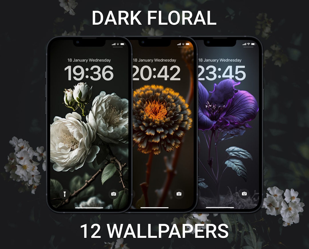 Dark Floral Wallpapers, iPhone Lock Screen, Ios 17 Wallpaper, Dark ...