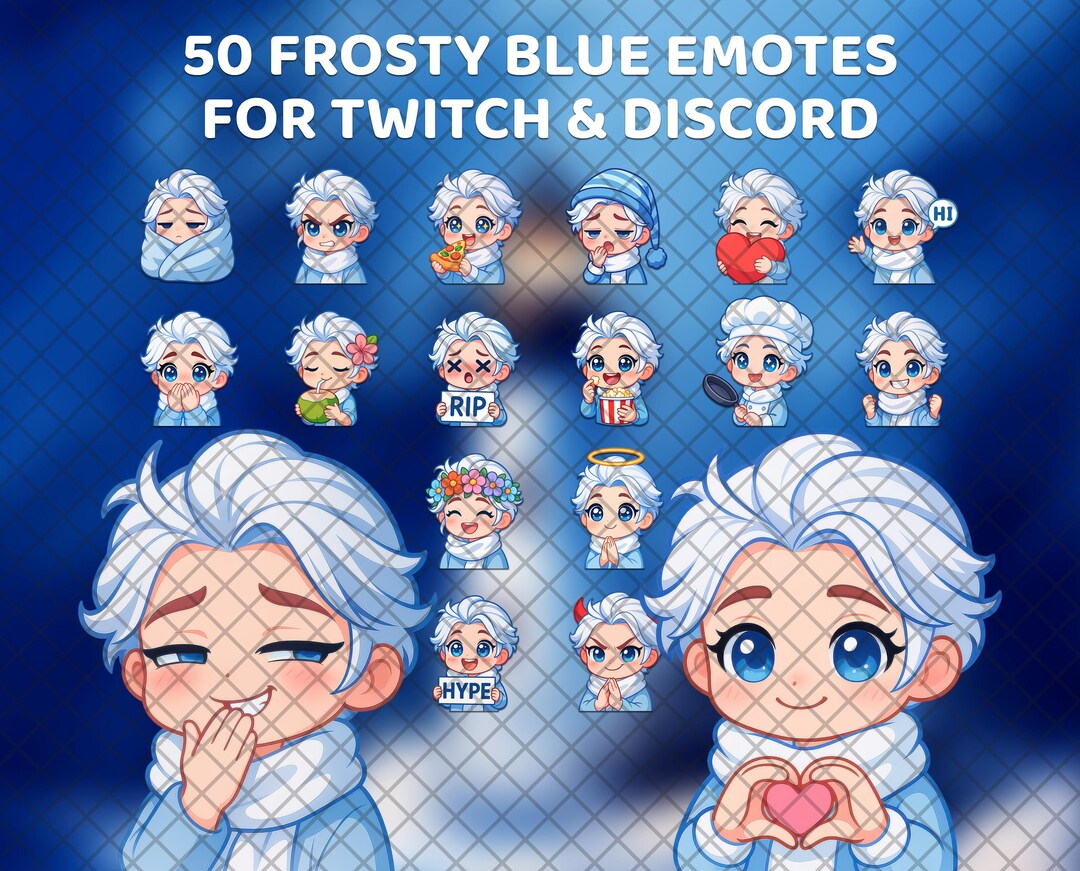 Frosty Blue Chibi Emotes for Twitch, Cute Kawaii Discord Reaction Set ...