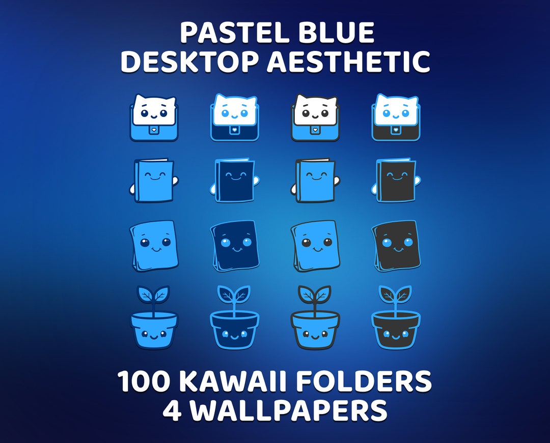 Blue Kawaii Desktop Icons, Cute Folders, Kawaii Desktop Wallpaper ...