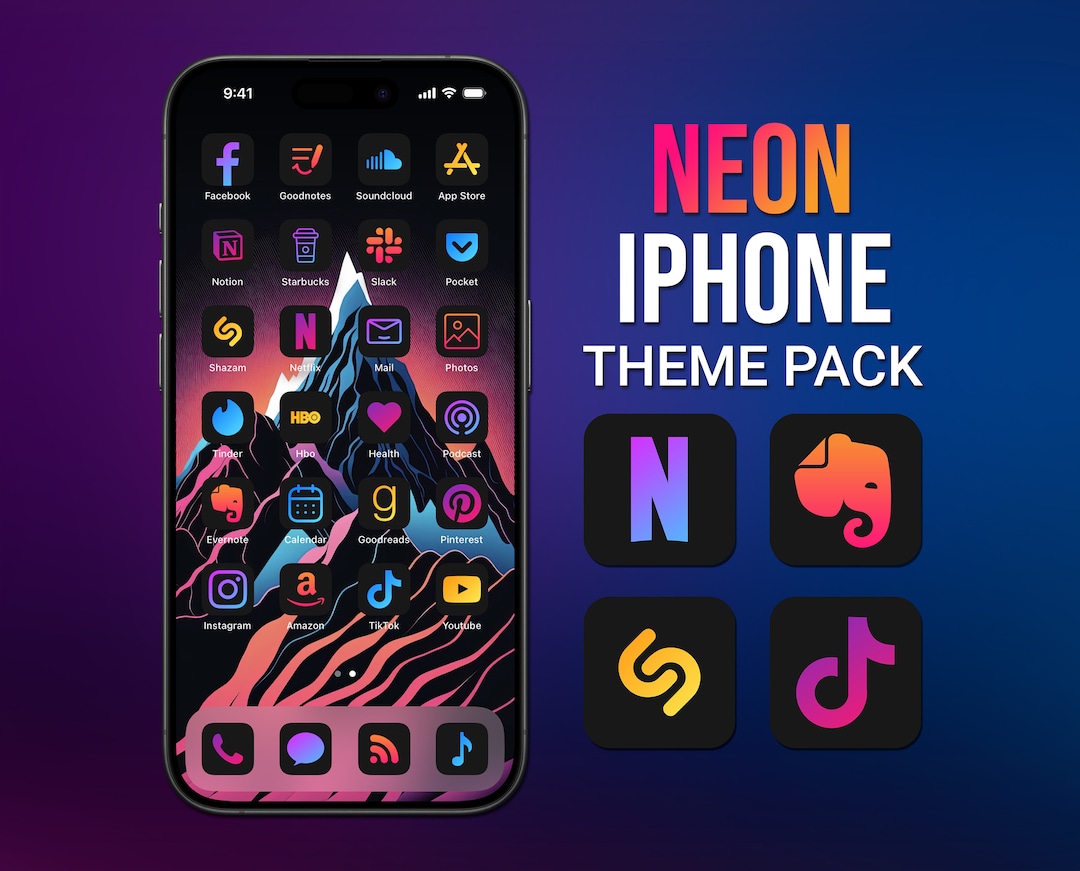 App Icons Neon, iPhone Theme Pack, Aesthetic Neon Art Covers, Ios ...