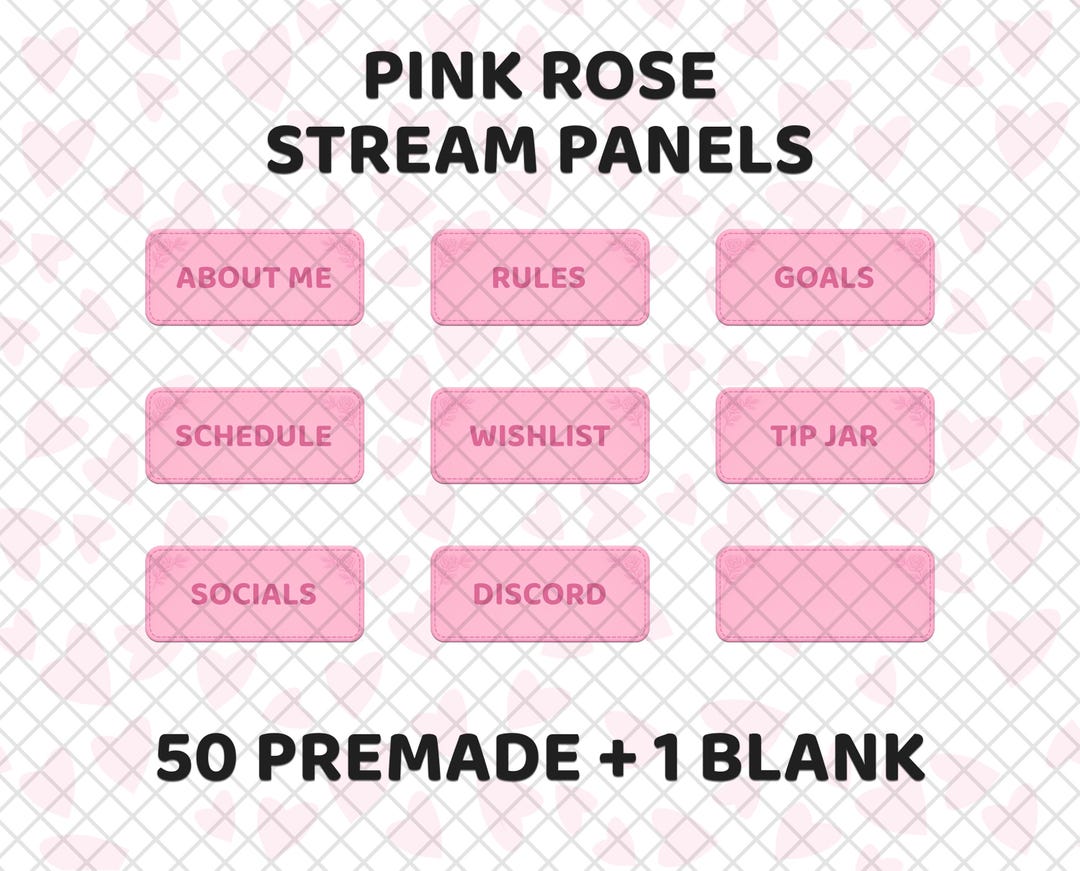 Pink Rose Stream Panels for Twitch or Kick, Kawaii Channel Banners Set ...