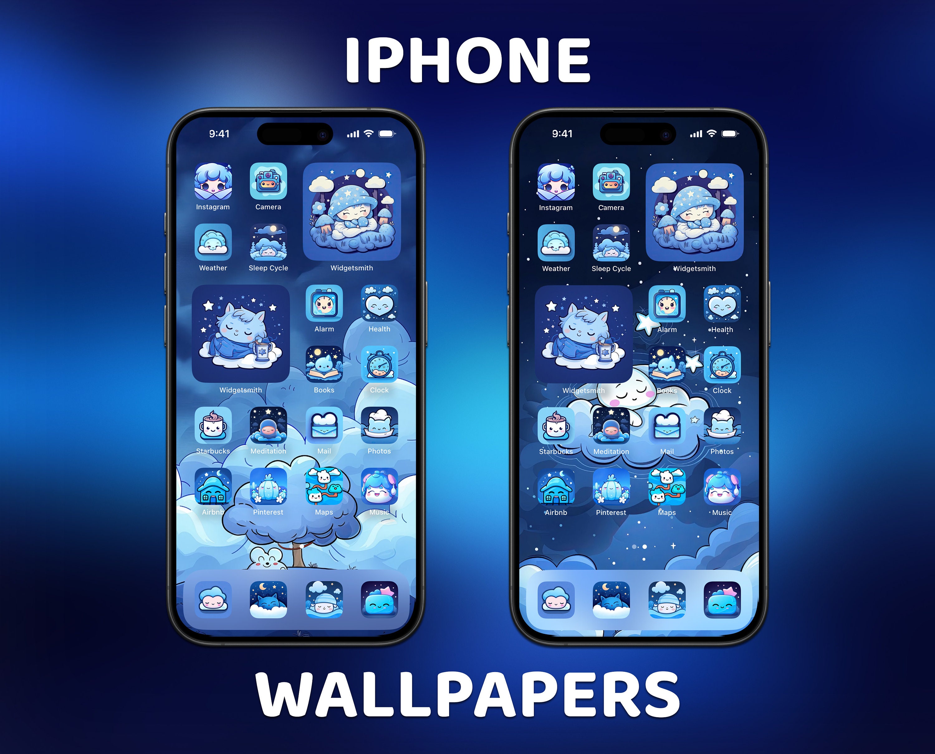 Cute Kawaii App Icon Pack, Blue Aesthetic, Dreamy Kawaii Theme Pack ...