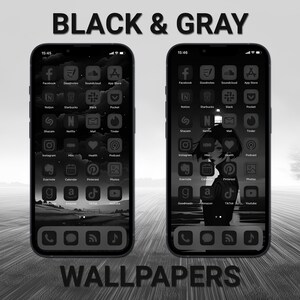 Black and Gray App Icons, iPhone Theme Pack, Aesthetic App Icons, Art ...