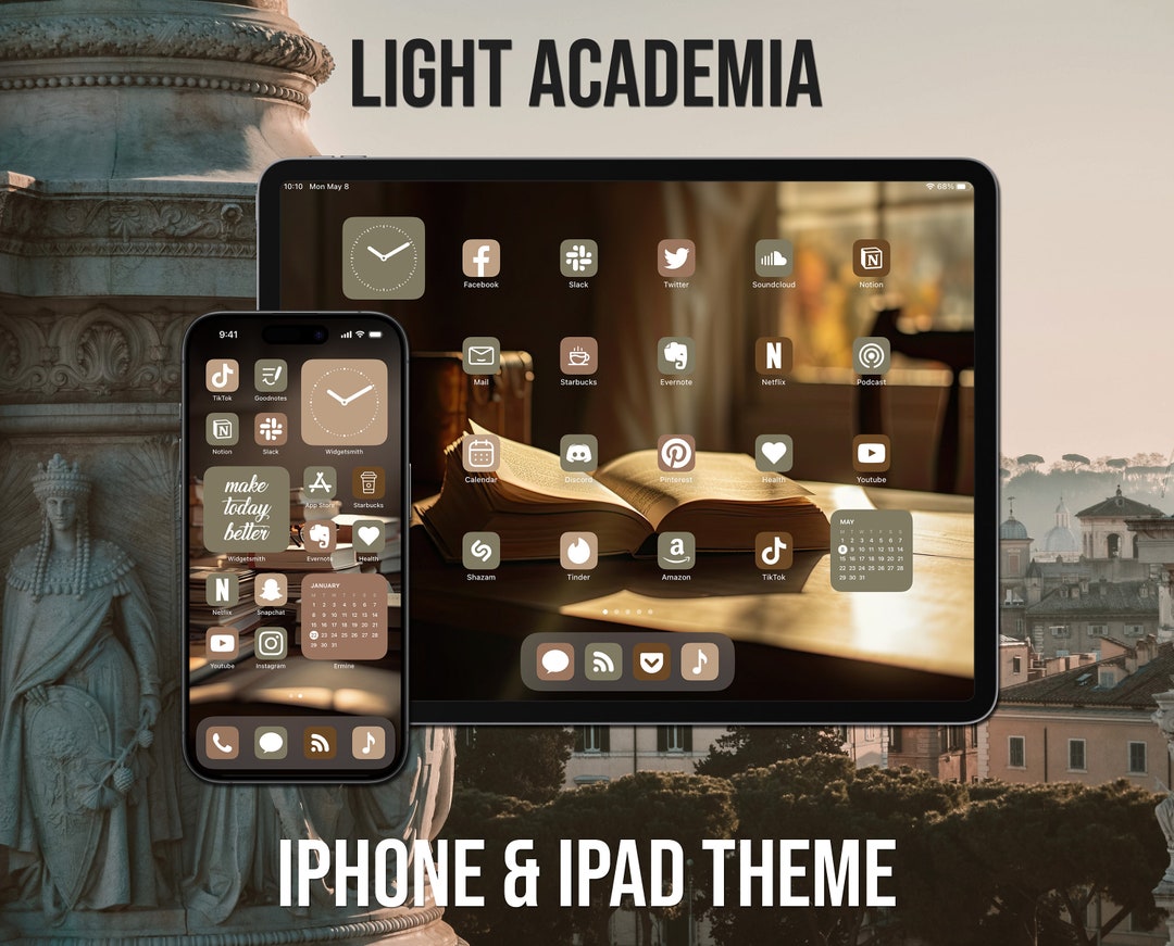 Brown and Green App Icons, Light Academia iPhone and iPad Theme, Art ...