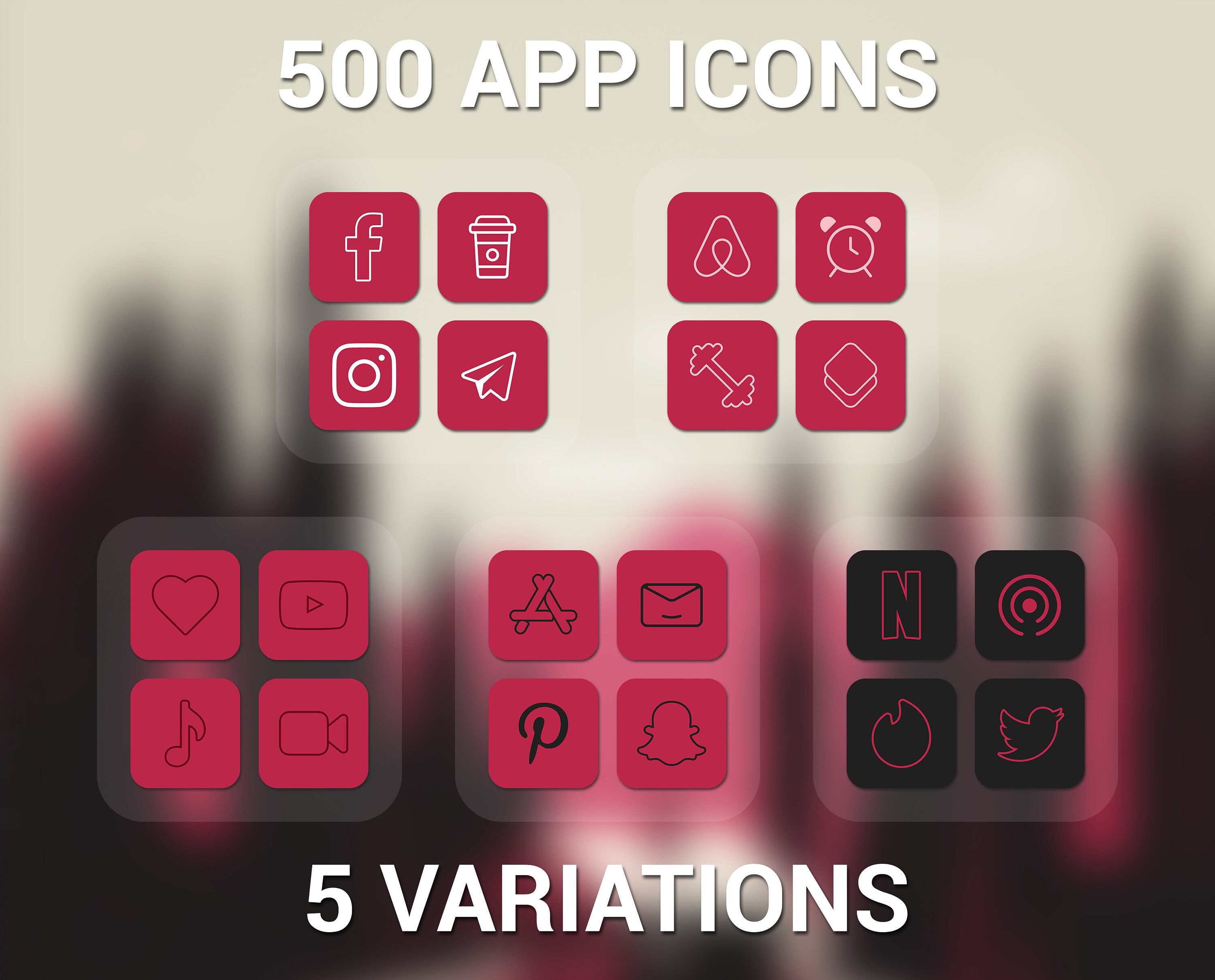 Viva Magenta App Icons Iphone Theme Pack Aesthetic App - Etsy