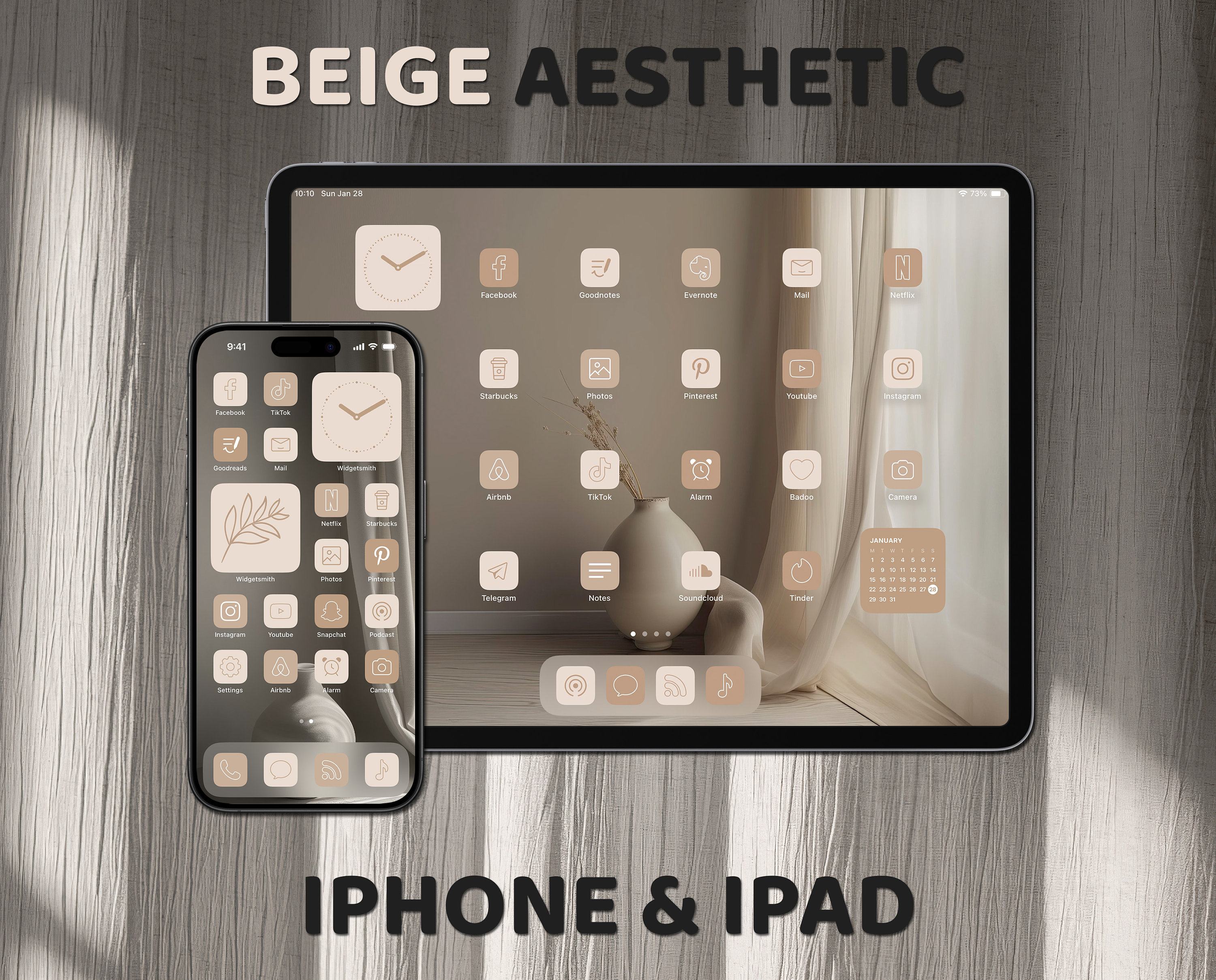 Beige App Icon Pack, Neutral Aesthetic App Icons, Boho Art Covers ...