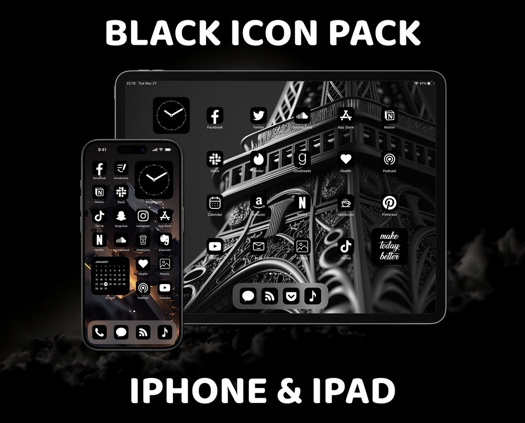 Black App Icon Pack, iPhone and iPad Theme, Ios Covers, Widget Quotes ...