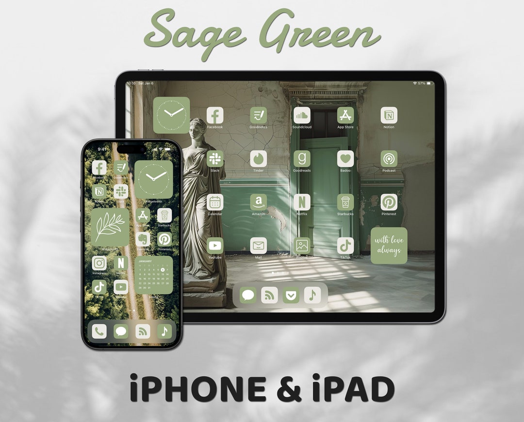 App Icons Green, iPad & iPhone Theme Pack, Sage Green App Covers ...