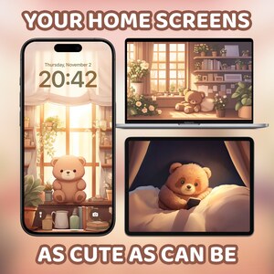 Cute Bear Wallpaper, iPhone and iPad Lock Screen, Kawaii Art, Aesthetic ...