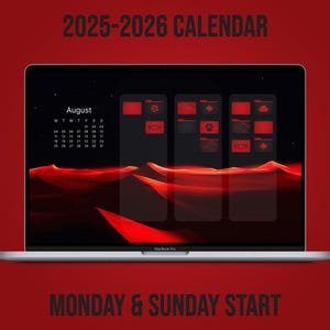 Red Aesthetic Wallpaper, Red Desktop Organizer, 2025 Calendar, Desktop ...