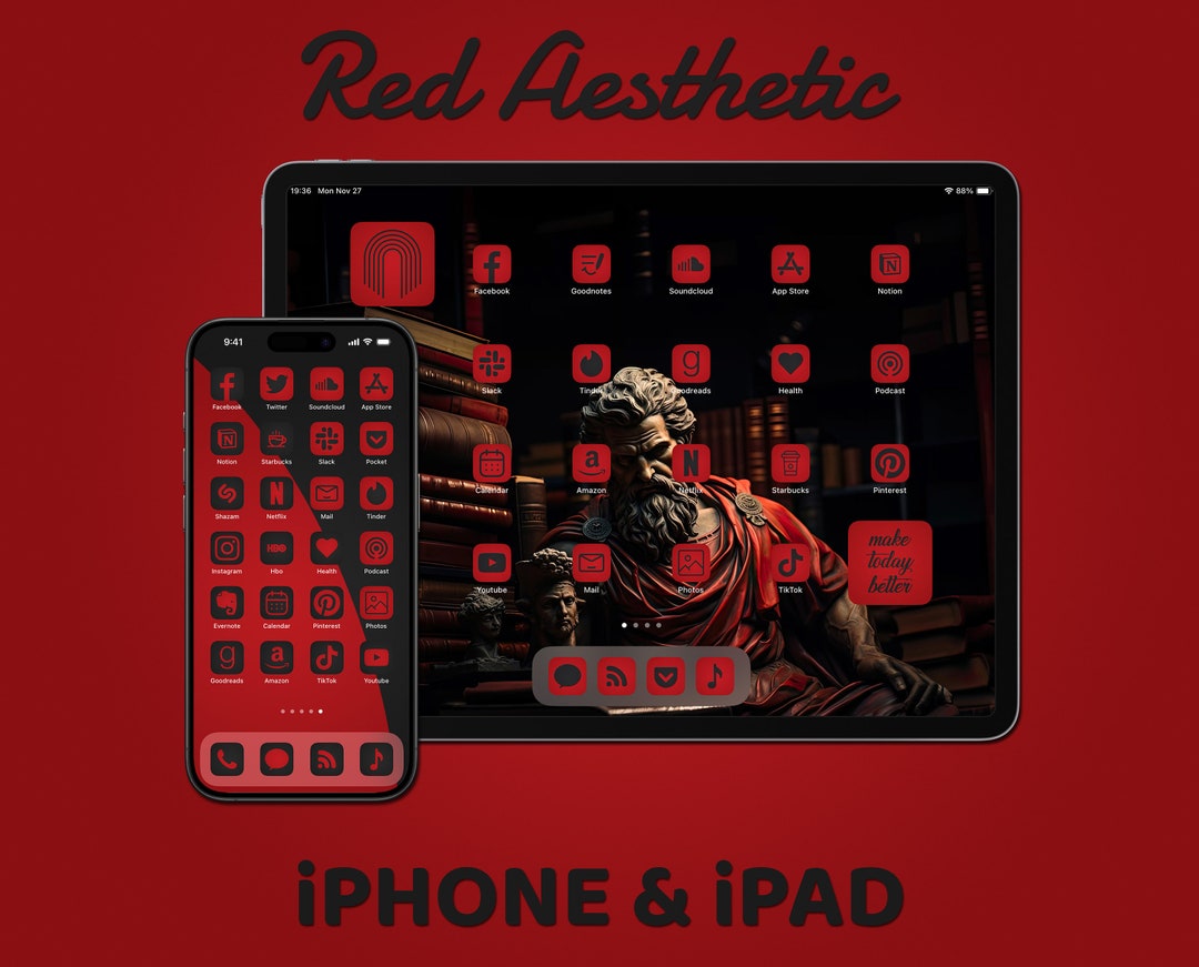 Red App Icon Pack, Red and Black Aesthetic, Art Covers, Widget Quotes ...