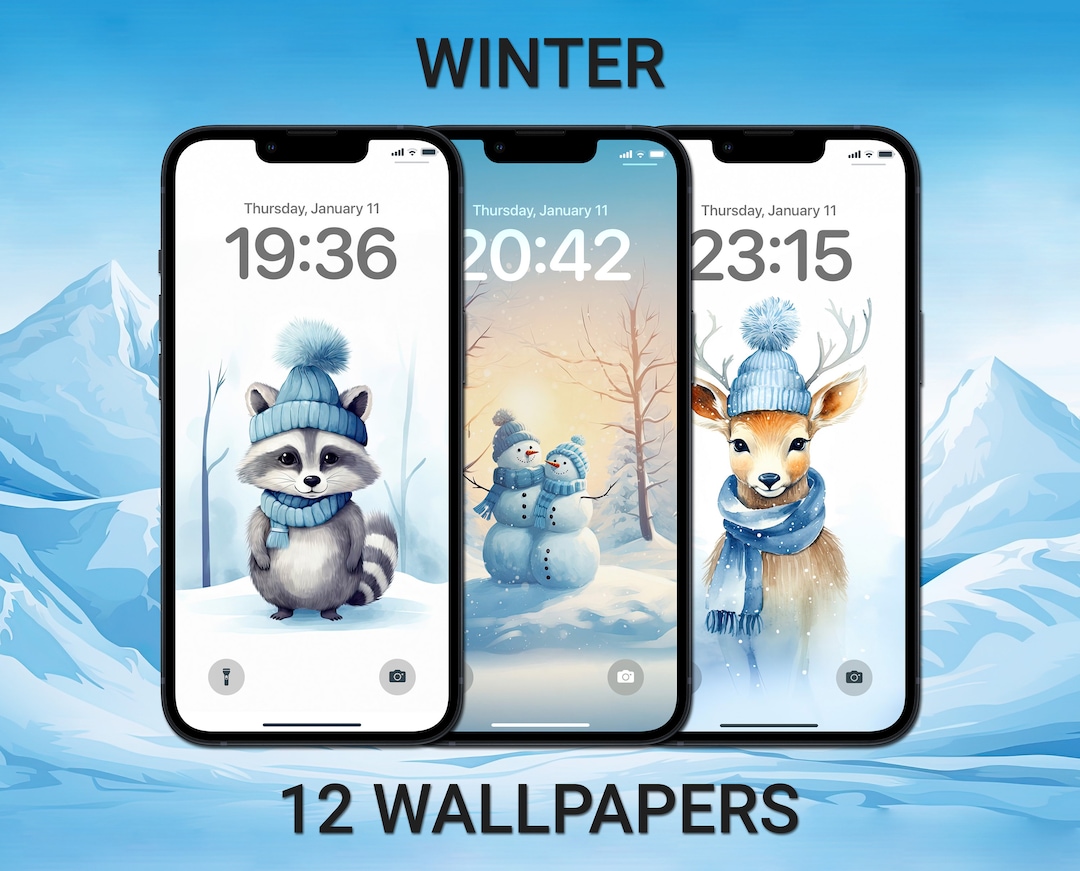 Winter Wallpapers, iPhone Lock Screen, Watercolor Art, Pastel Blue ...