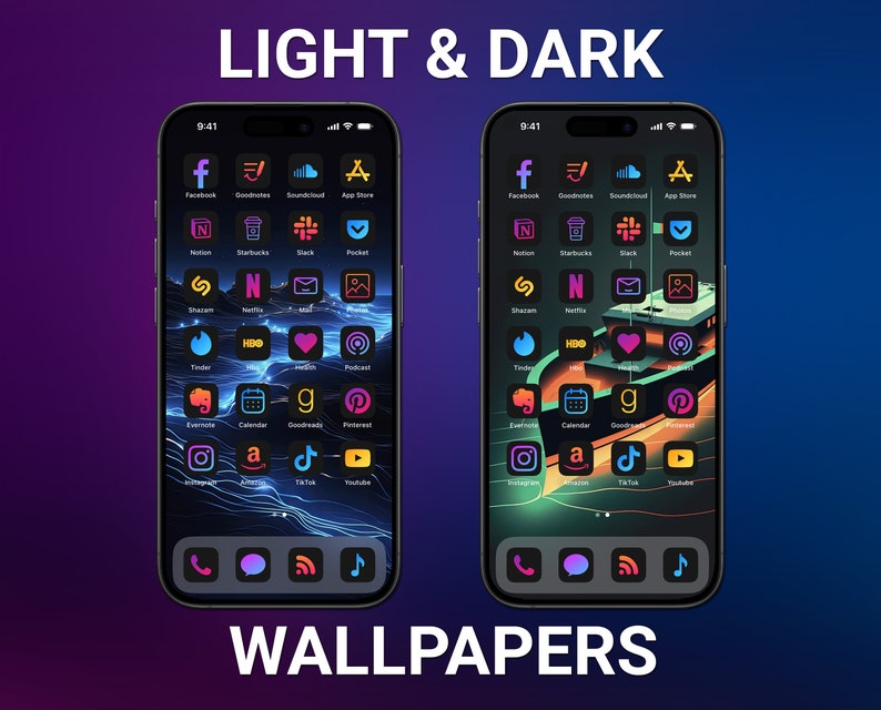 App Icons Neon, iPhone Theme Pack, Aesthetic Neon Art Covers, Ios ...