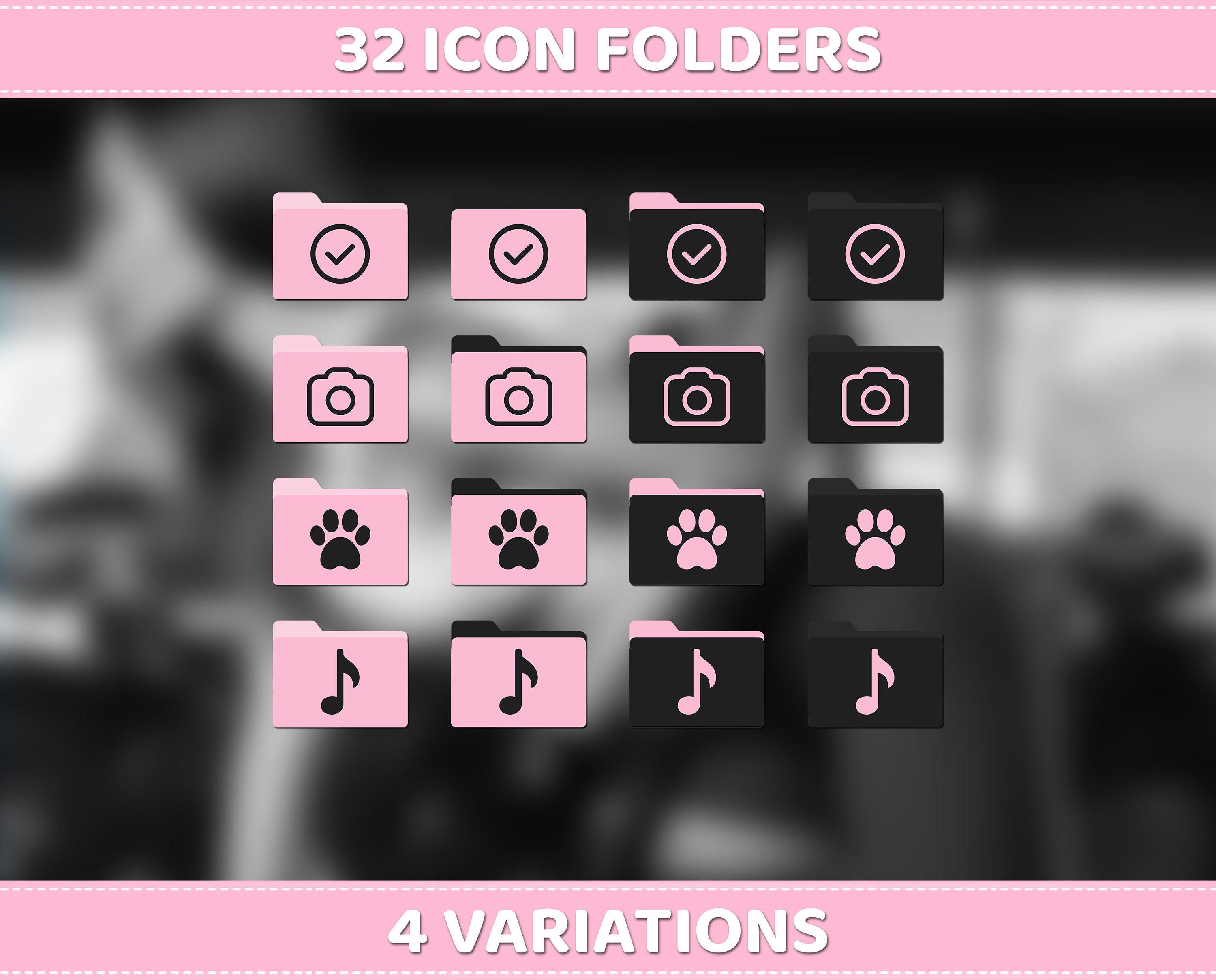 Desktop Icons Pink and Black Macbook Folder Icons Girly - Etsy