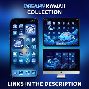 Cute Kawaii App Icon Pack, Blue Aesthetic, Dreamy Kawaii Theme Pack ...