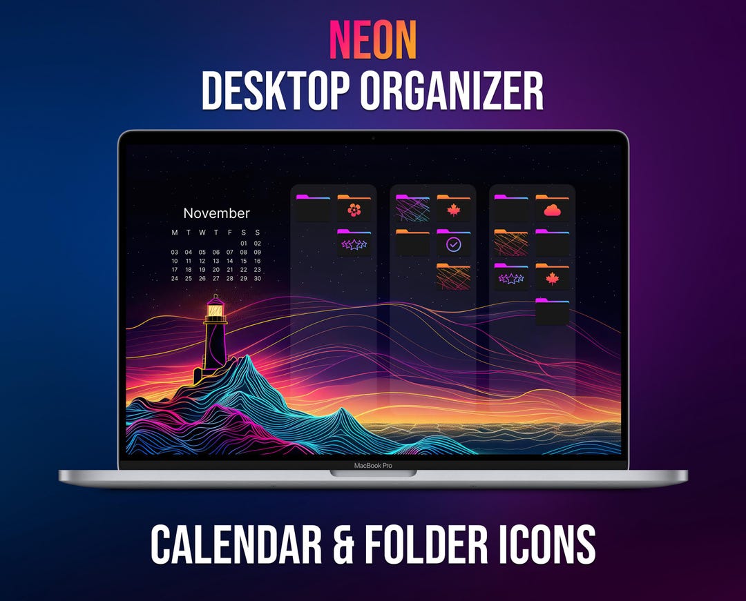 Neon Desktop Organizer, 2025 - 2026 Calendar, Neon Art, Desktop ...
