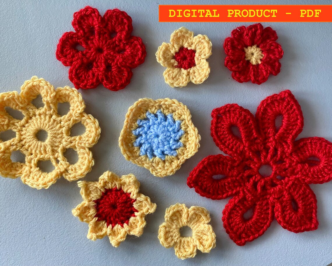 Crochet Pattern for 8 Different Flowers - Etsy