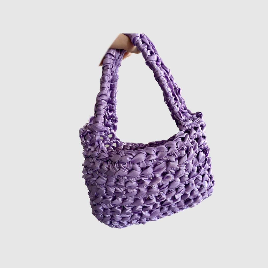 Satin Ribbon Crochet Bag | Writtenpattern | Crochet | Handmade Small ...
