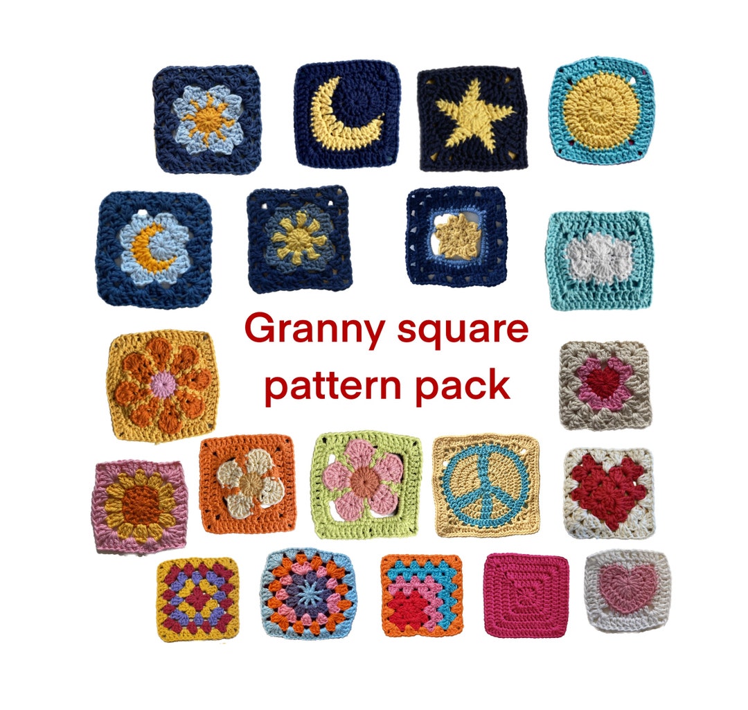 Granny Square Pattern Pack | 20 Granny Squares | Moon Granny Square ...