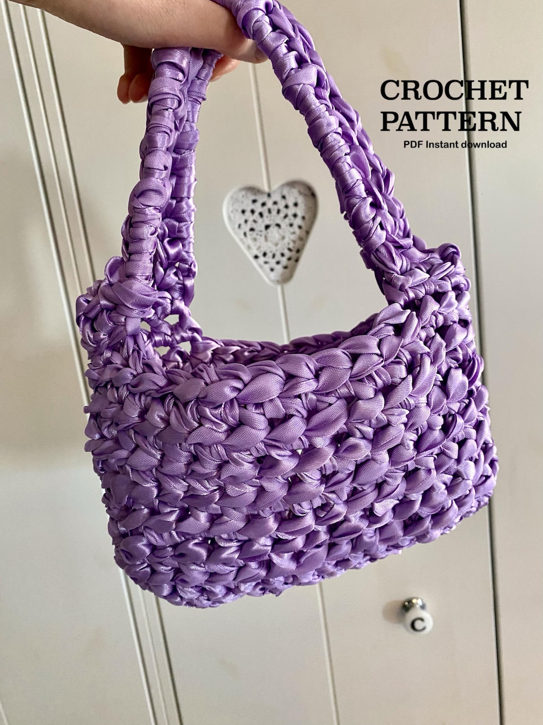 Satin Ribbon Crochet Bag | Written Pattern | Crochet | Handmade Small ...