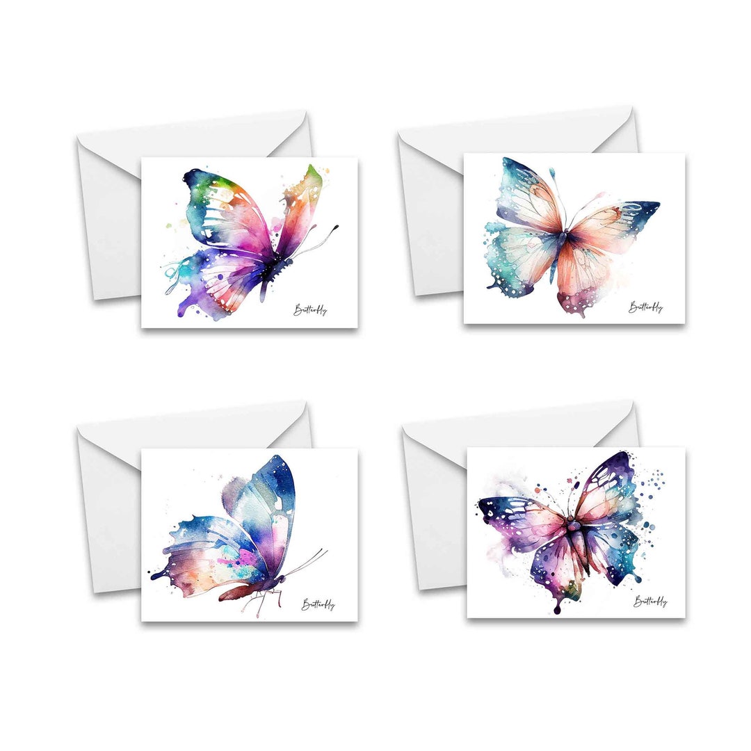 Assorted Watercolor Butterfly Greeting Card Set, Stationery, Notecards ...