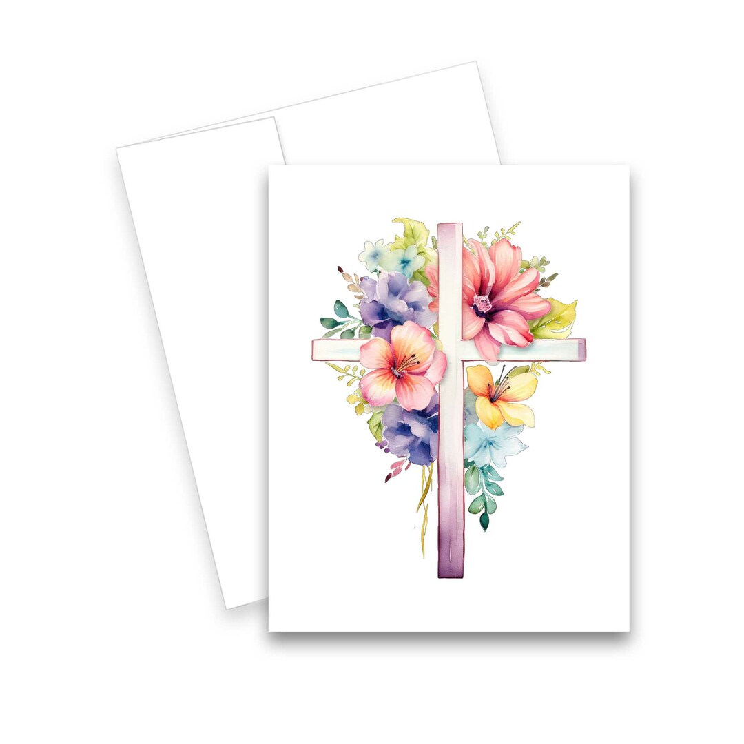 Floral Cross Card Set, Blank Note Card Set, Easter Greeting Cards ...