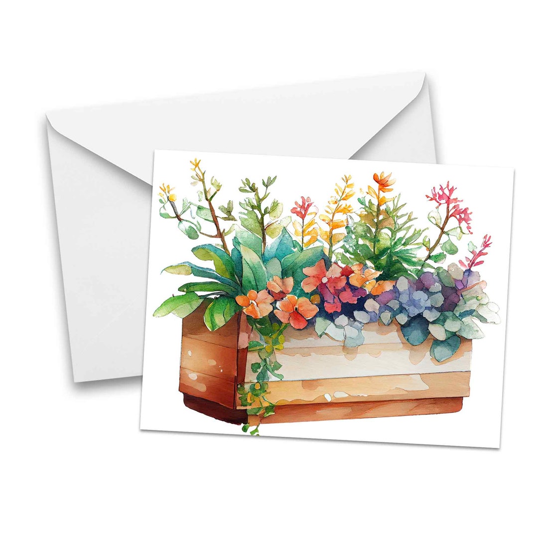 Watercolor Flower Planter Cards, Succulent Note Cards, Blank Note Cards ...