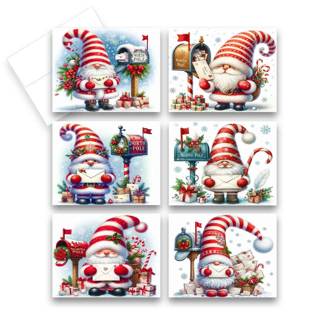 Christmas Santa Gnome Greeting Cards, Note Card Set, Christmas Cards ...
