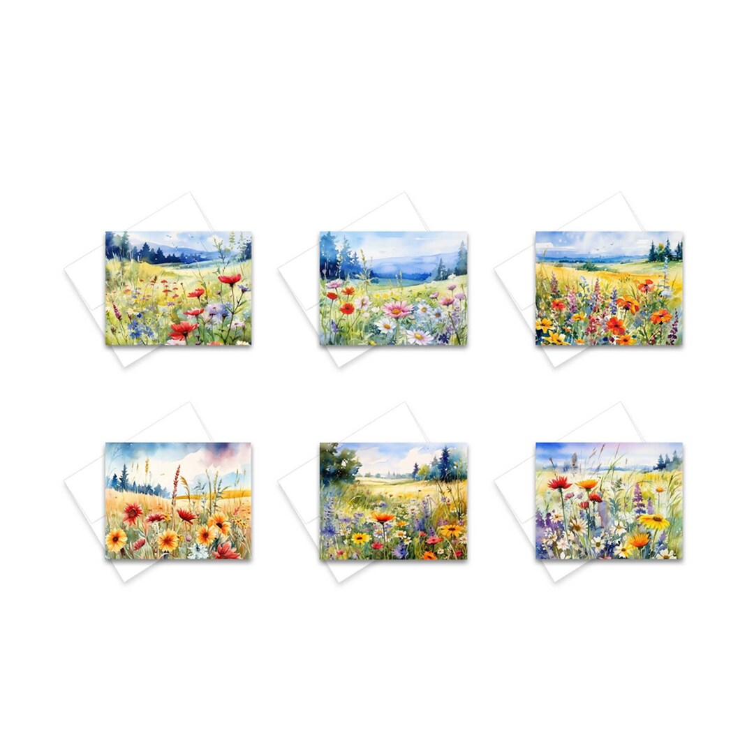 Note Card Set, Watercolor Meadow Cards, Assorted Cards, Wild Flower ...